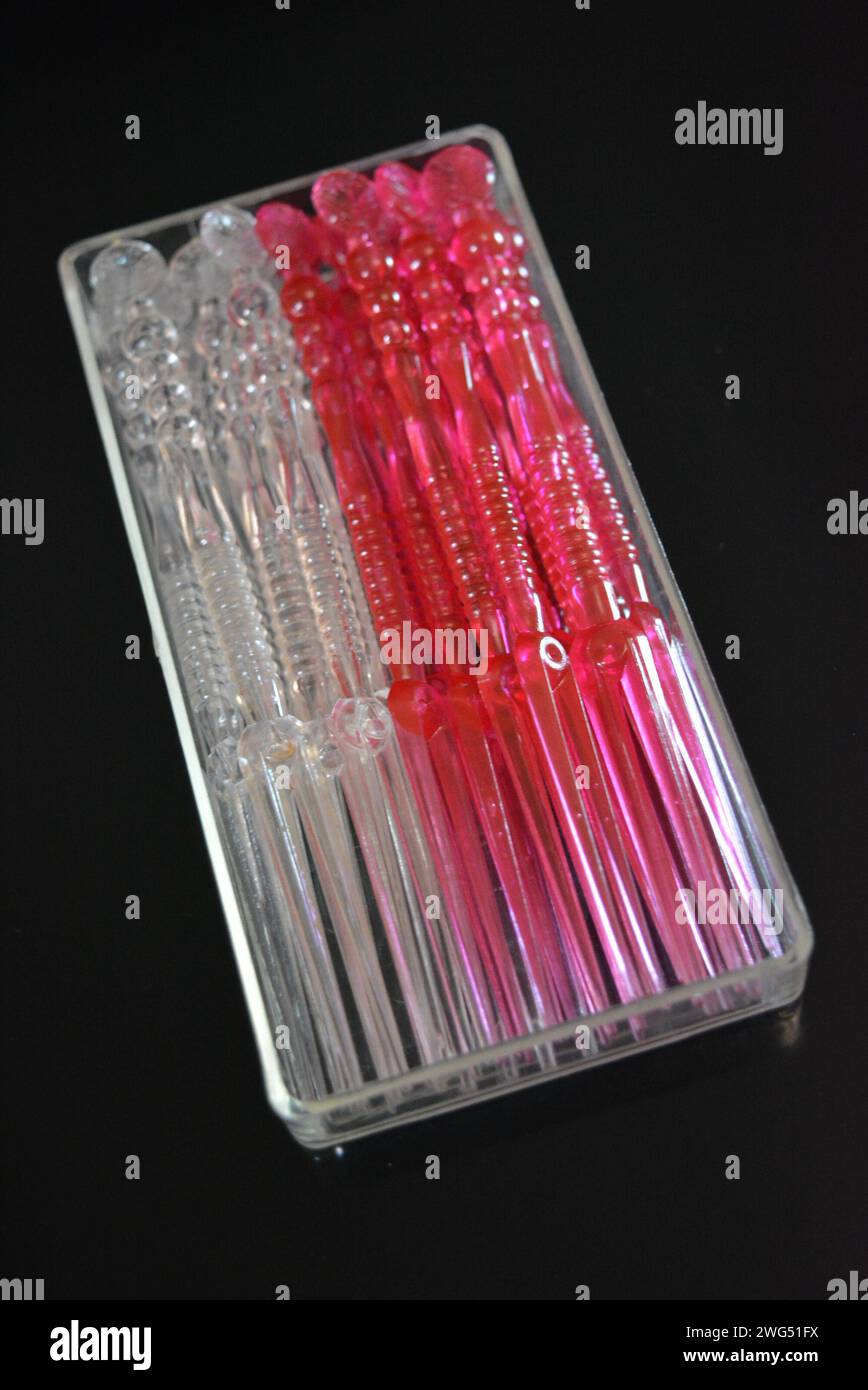 Transparent and red plastic sticks for small sandwiches and canapes in ...