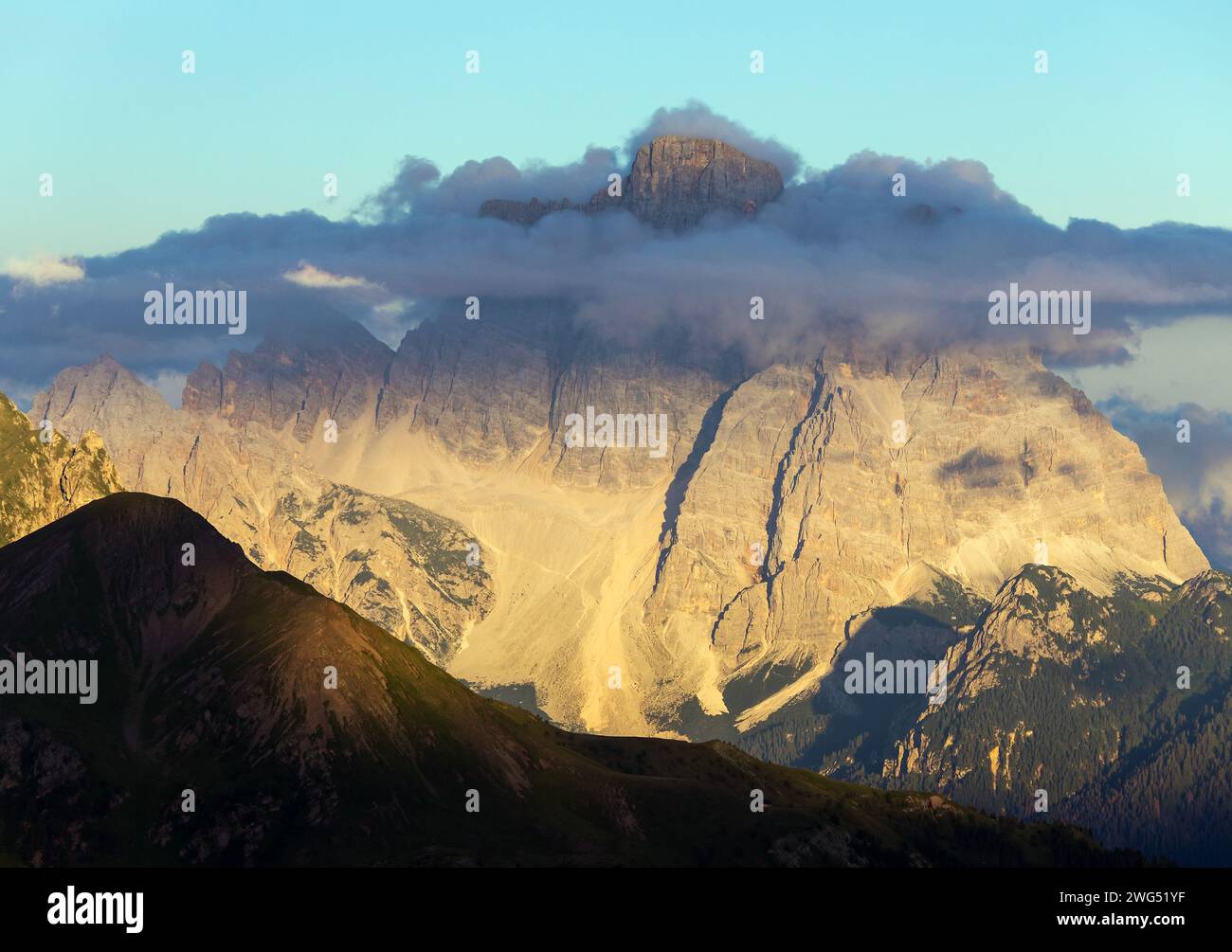 Evening view of mount Pelmo, South Tyrol, Alps Dolomites mountains ...