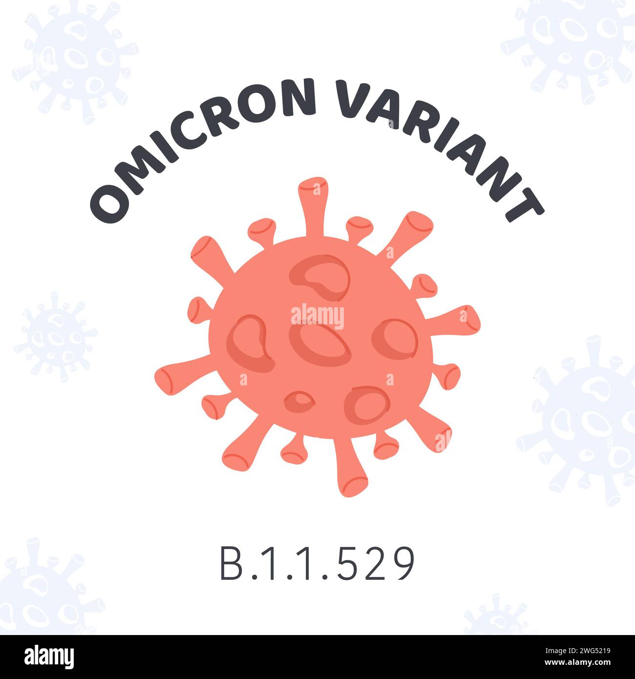 Omicron Covid variant. Square banner with red bacteria of Coronavirus ...