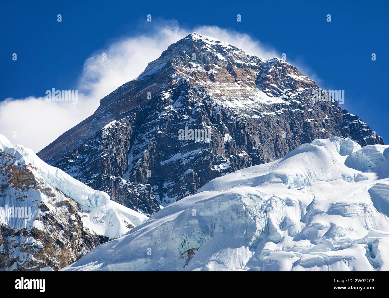 top of Mount Everest with cloud blue colored from Kala Patthar, way to ...