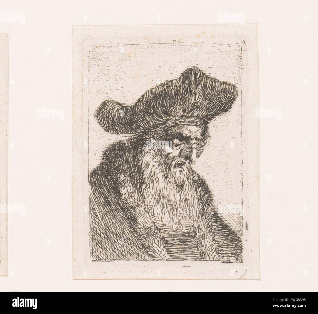 Cup of man with beard and glasses, with a fur collar and large beret ...