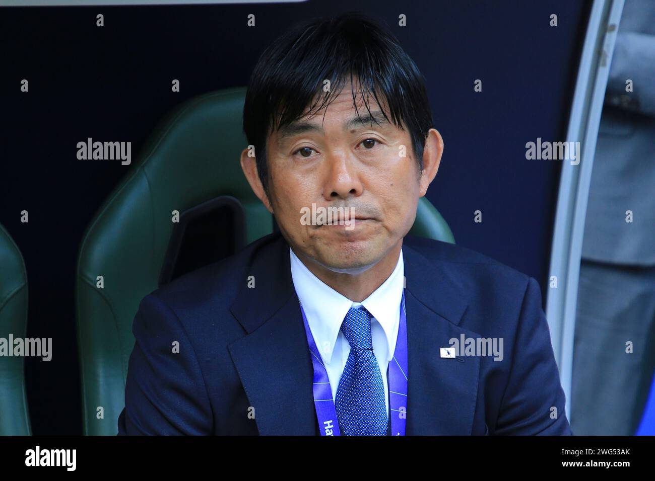 Japan's head coach Hajime Moriyasu reacts prior to the Asian Cup ...