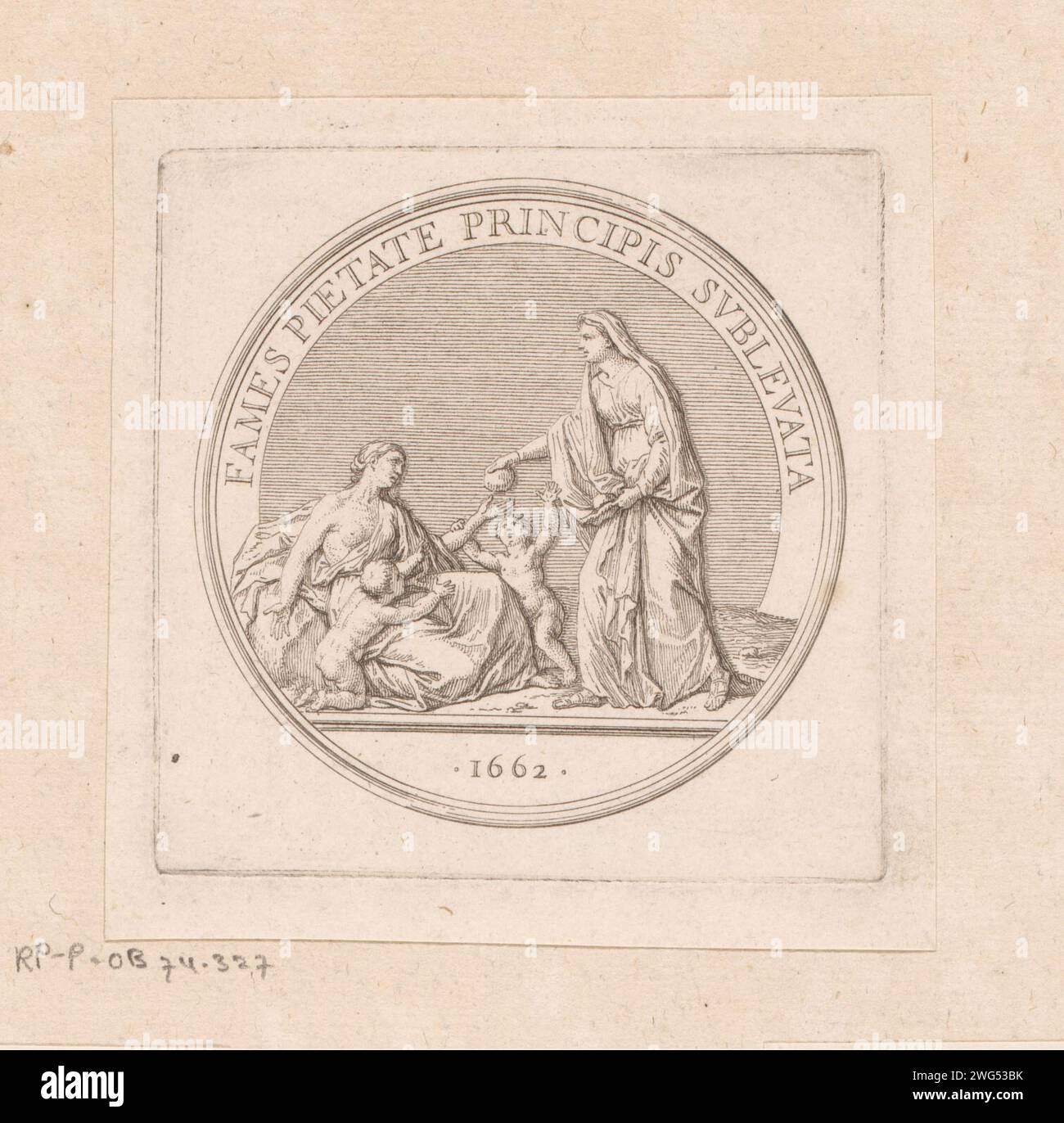Woman presents food to wife with two children, Charles Louis Simonneau ...