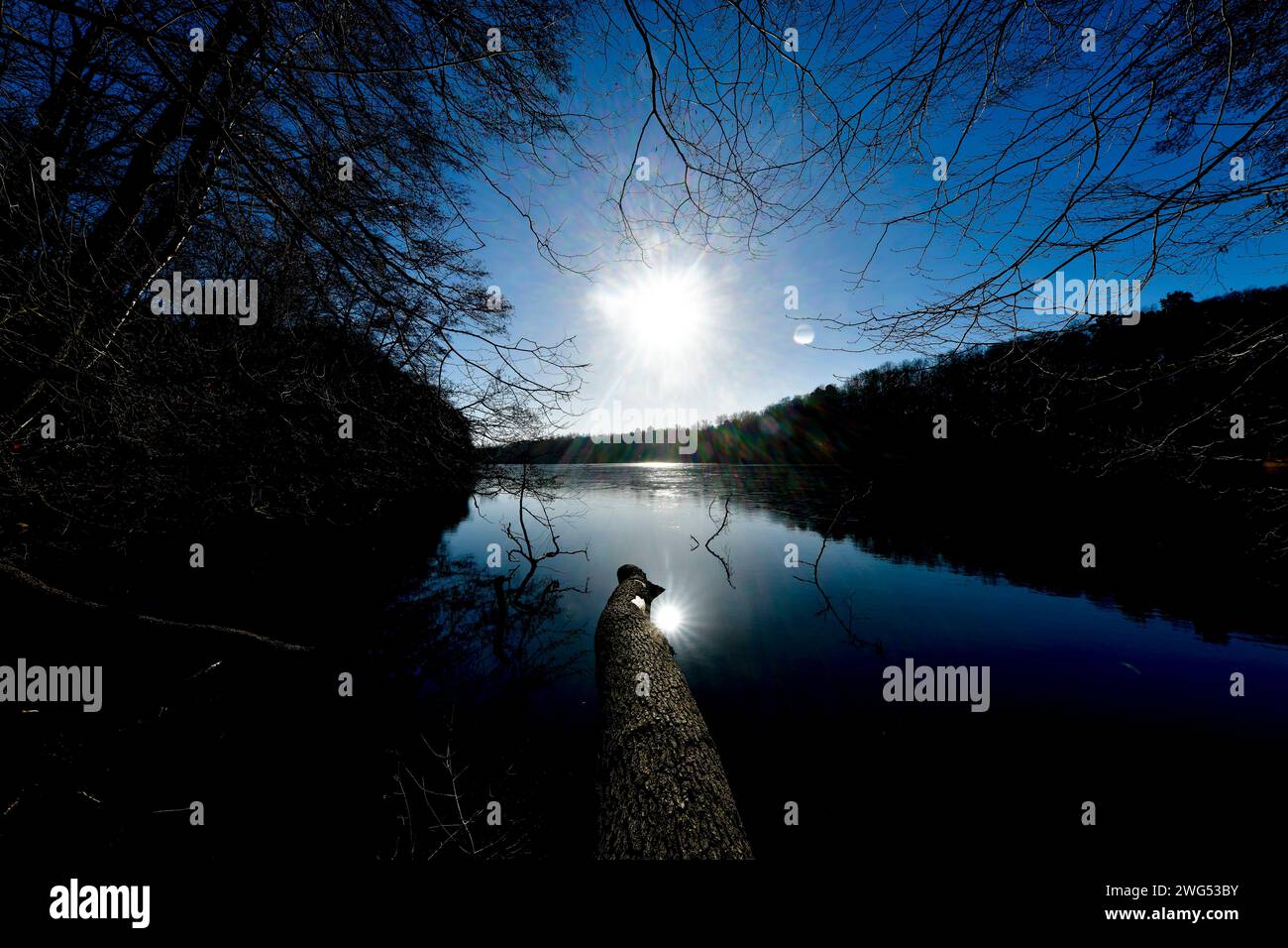 Blick am 28. Januar 2024 auf den Hellsee bei Lanke in Brandenburg. Foto ...