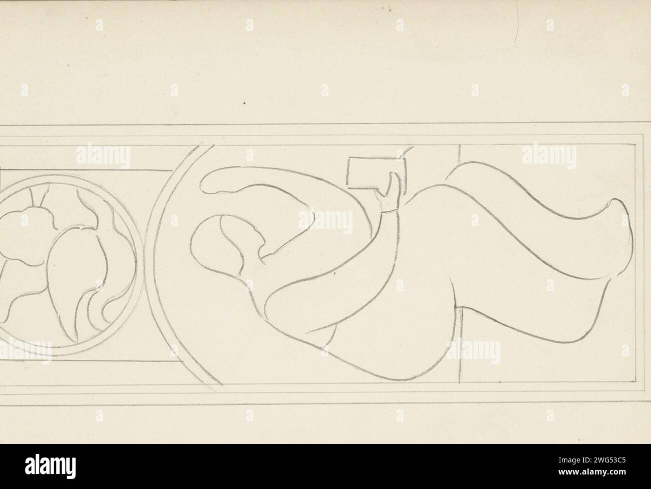 Design for a window with a sitting woman and putto in a frame, 1900 ...