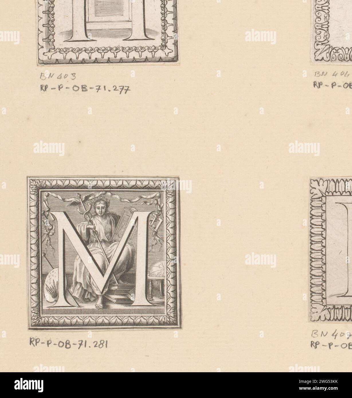 Letter M with personification of the arts, Claude Mellan (attributed to ...