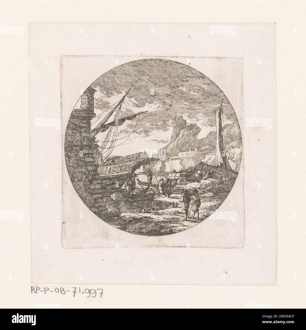 Ships at quay with figures, Nicolas Perelle, 1613 - 1677 print paper ...