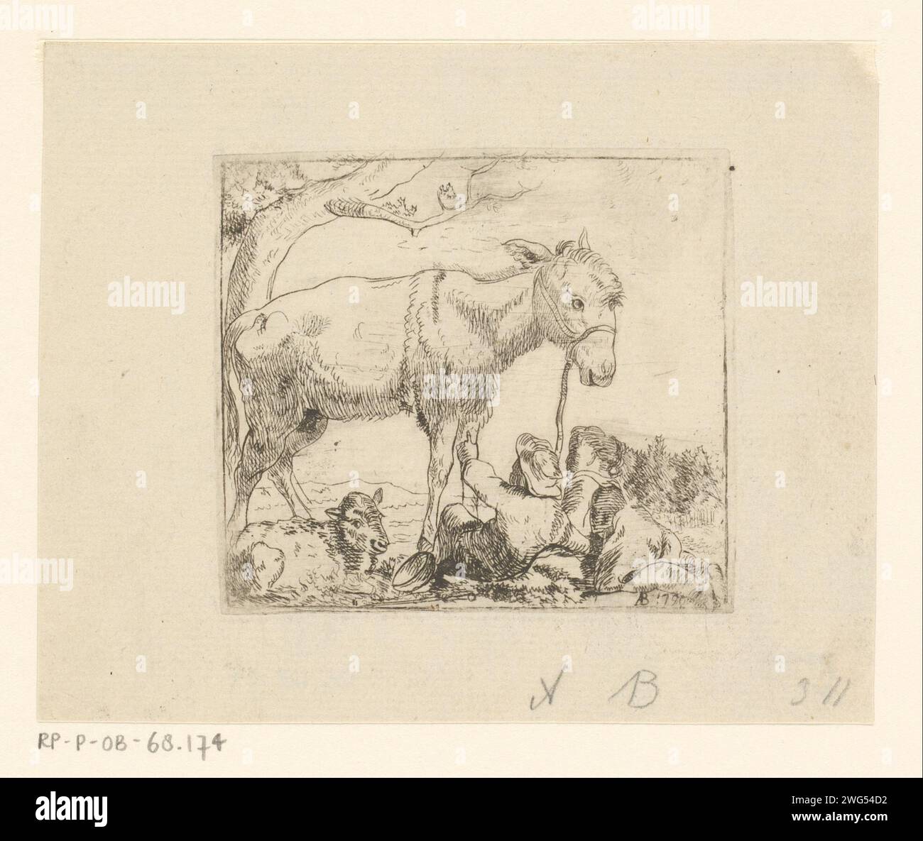 Two children for a donkey, monogrammist AB (18th century), 1790 print A ...