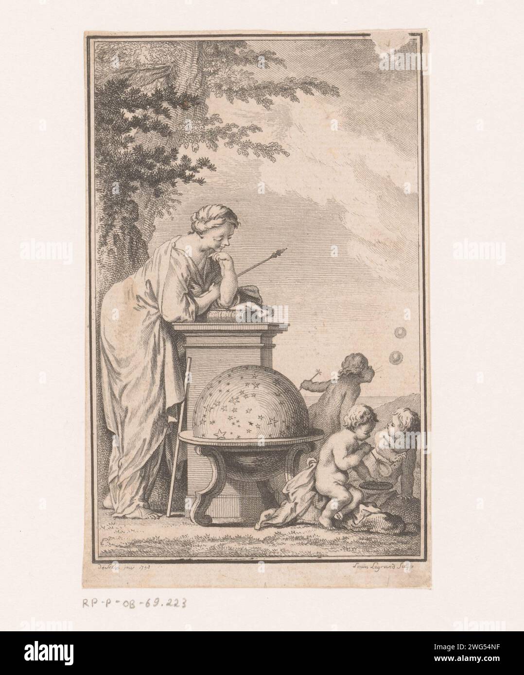 Mythological figure in a globe and three bubble -blowing putti, Louis ...