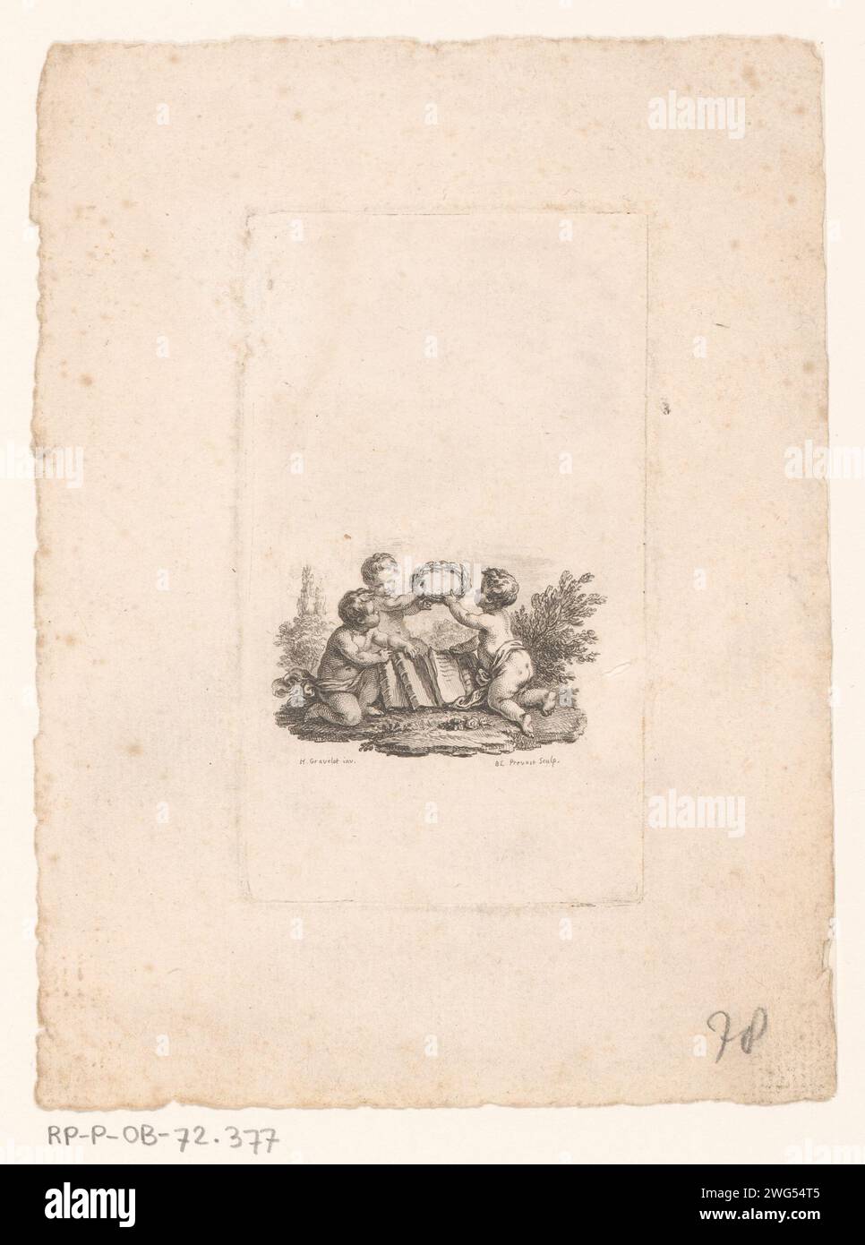 Three putti with books and a laurel wreath, Benoit Louis Prevost, after ...