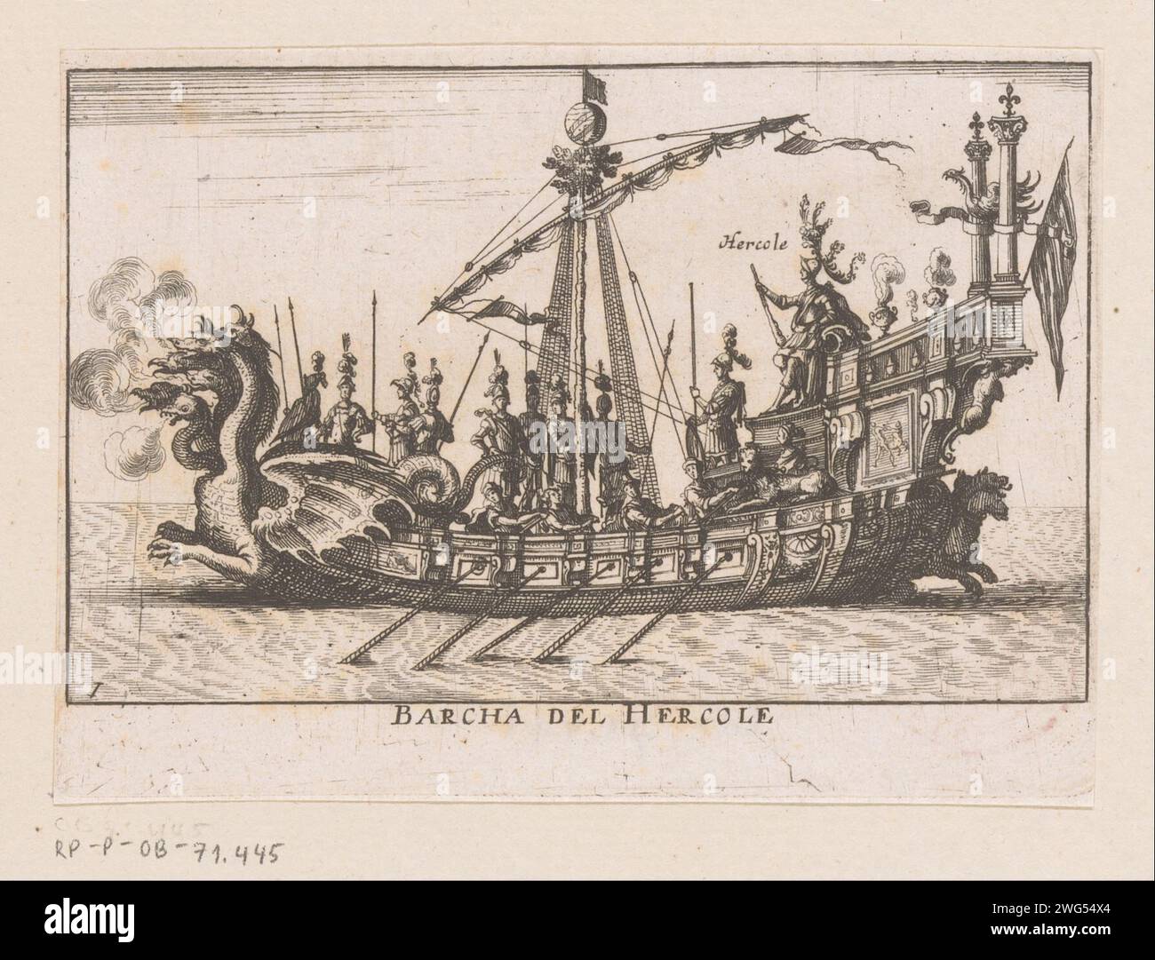 Ship with Hercules on the stern, Anonymous, After Giulio Parigi, c ...