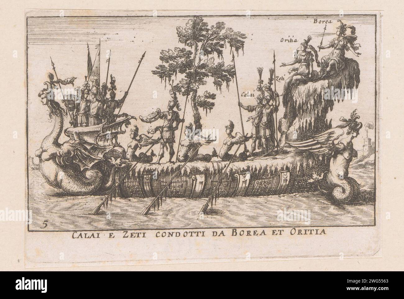 Ship with fantastic creatures and Calai, Zeti, Boreas and Oreithyia ...