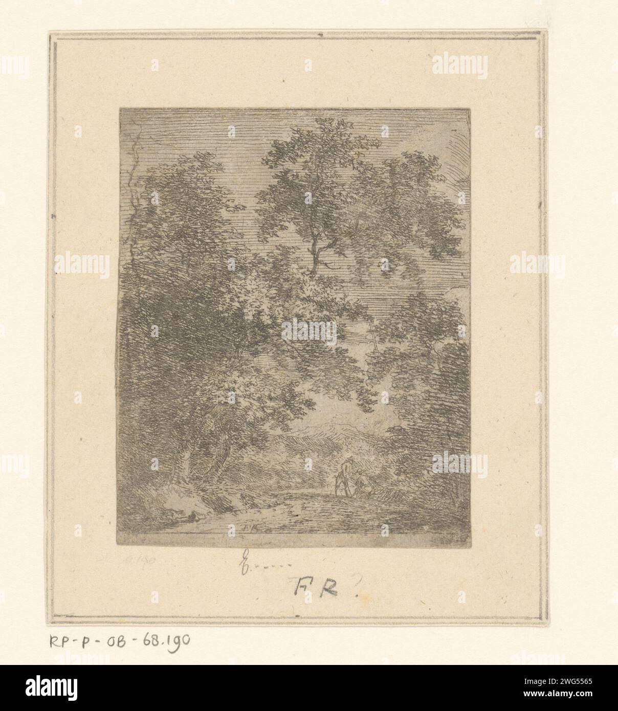 Two figures along a forest path, monogrammist fr, 1700 - 1799 print ...