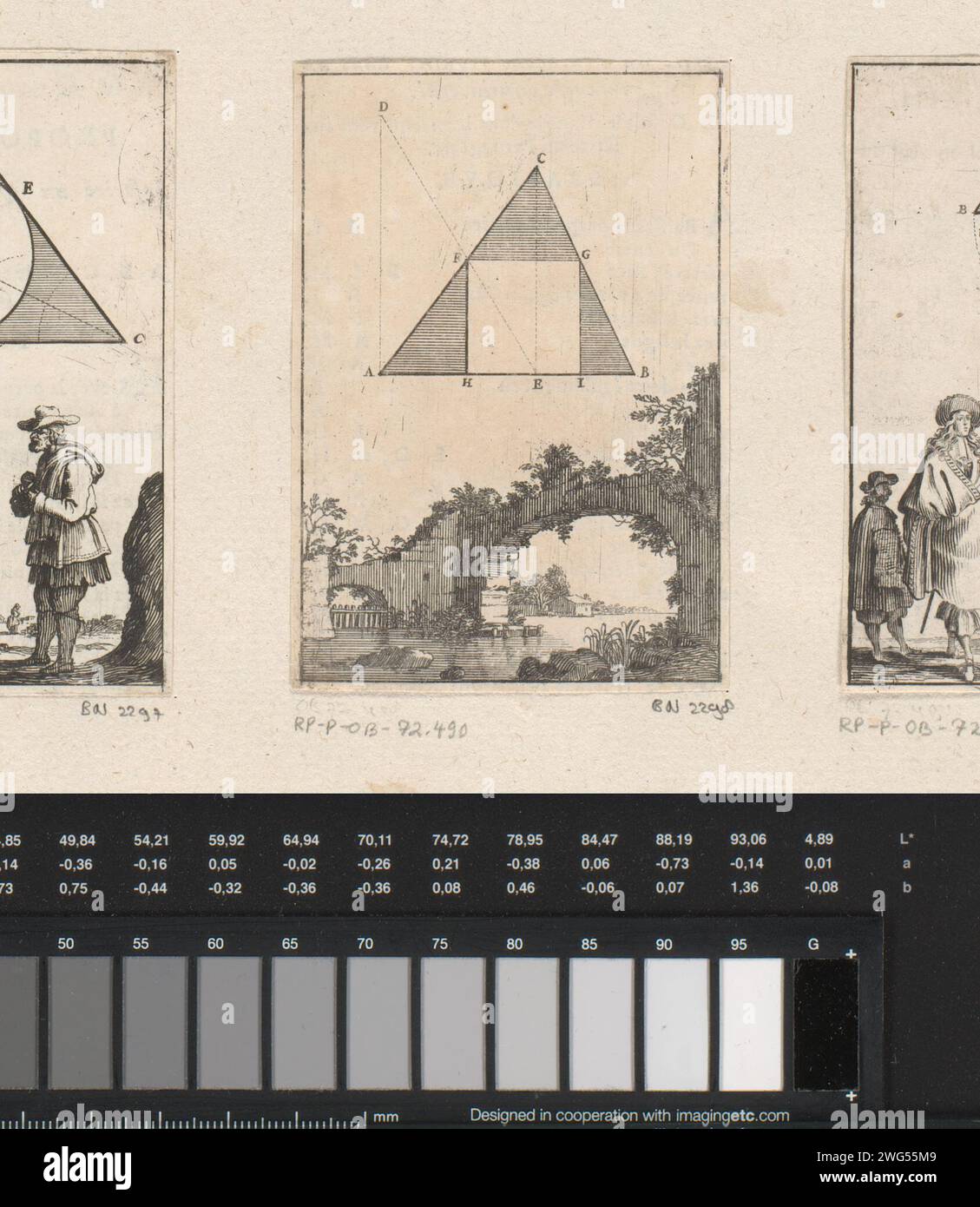 Construction of a square in a triangle with a gate ruin at the bottom ...