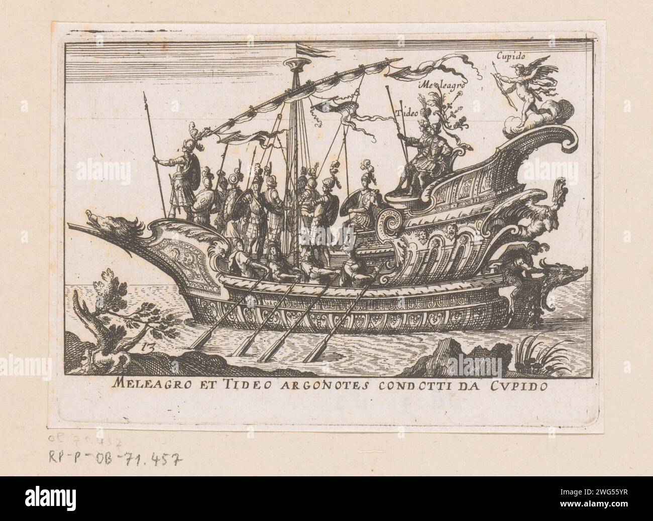 Schip met Meleager, Tydeus en amor, anonymous, after Giulio Parigi, c ...