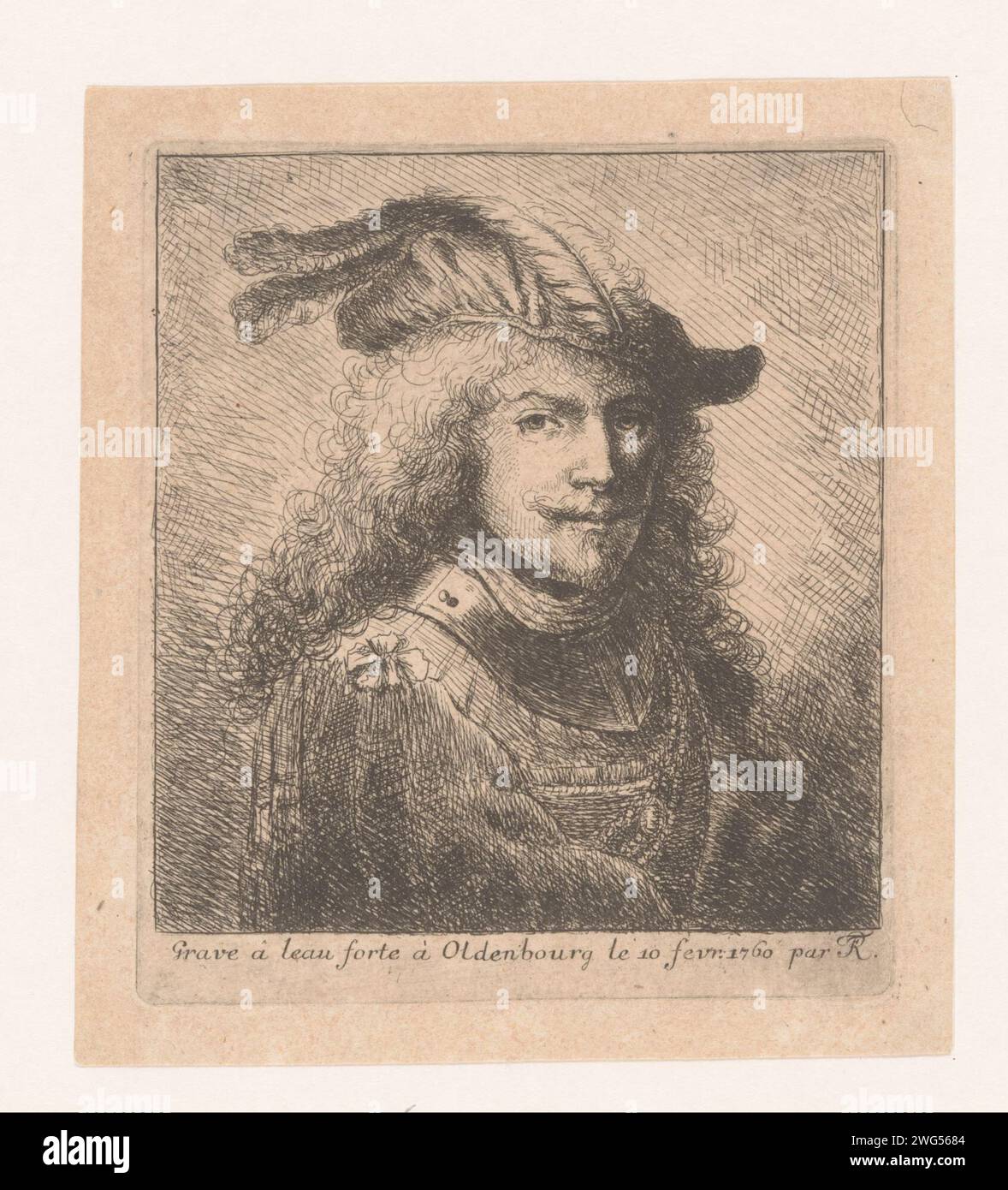Man with beret with ferry, monogram miss FR (18th century), 1760 print ...