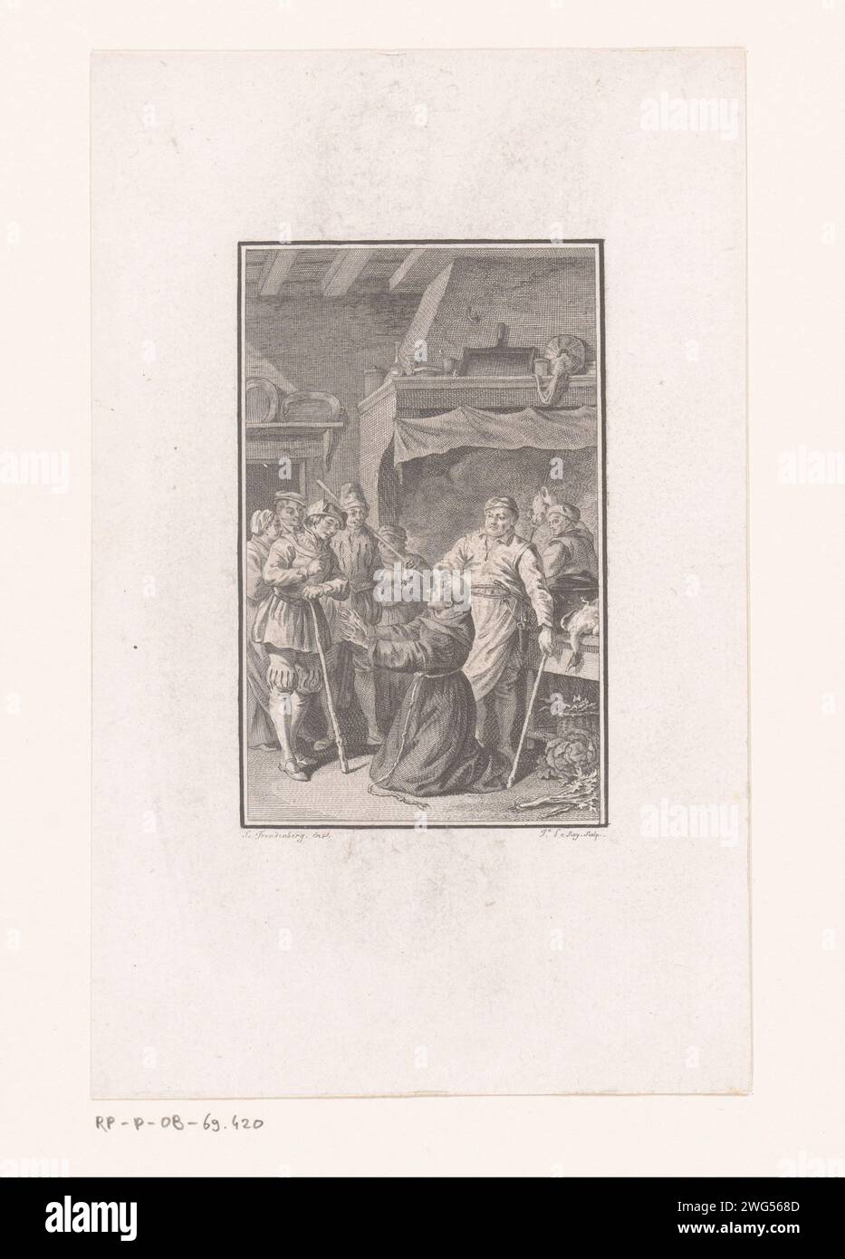 Interior with monk on his knees for a nobleman, Jacques Le Roy, after ...
