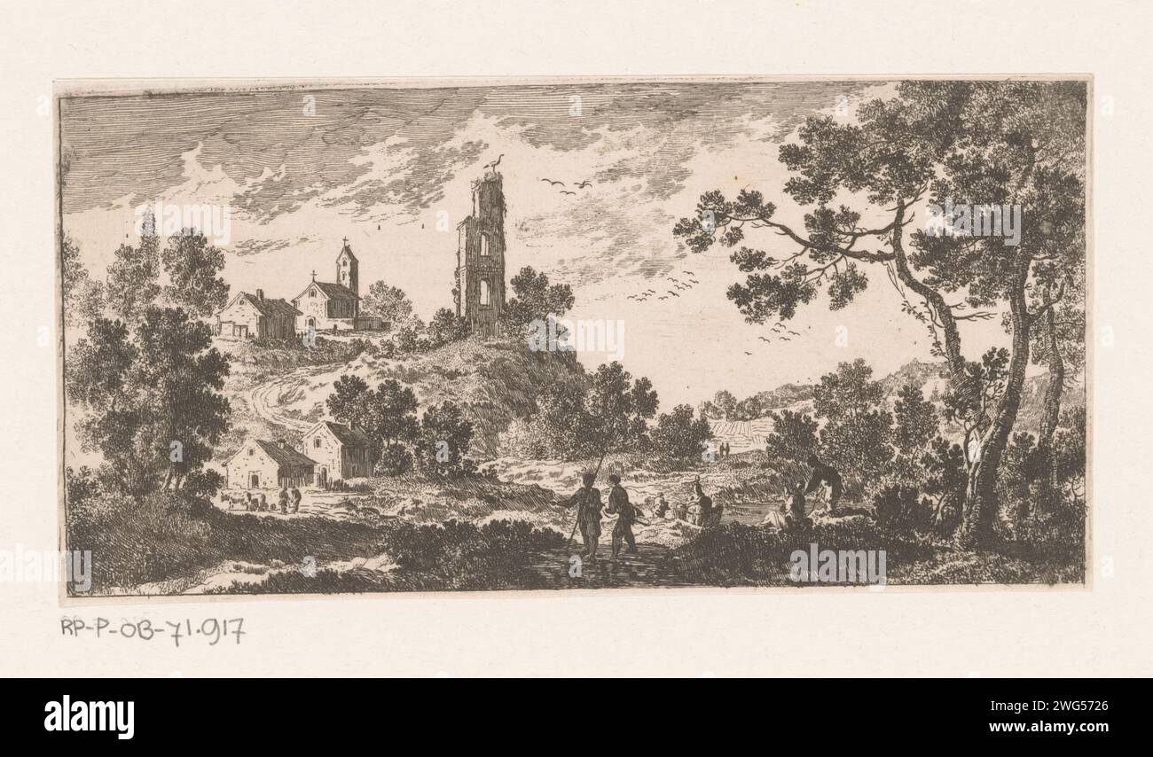 View of Church and Dorp Achter Trees, Nicolas Perelle, 1613 - 1695 ...