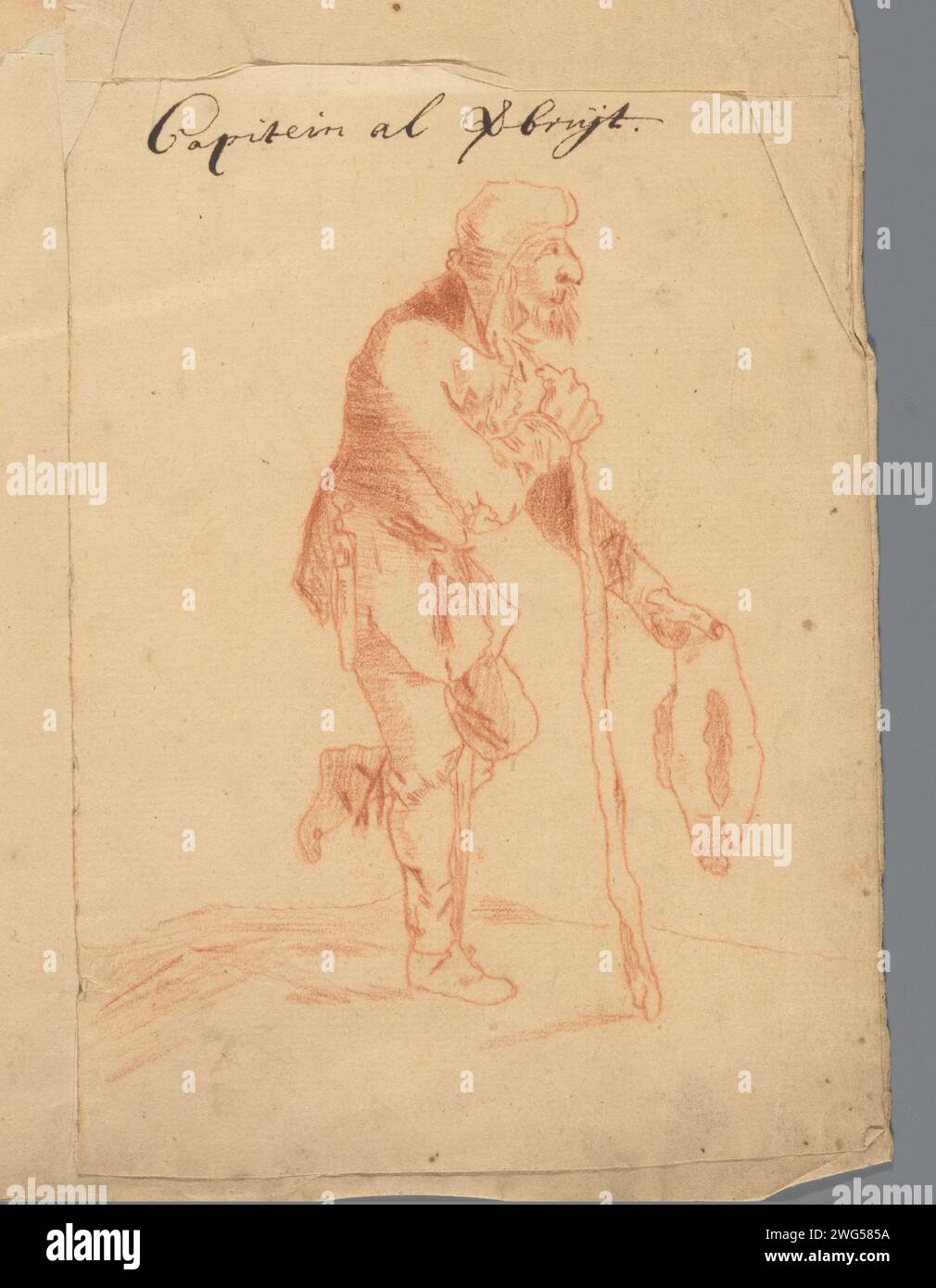 Beggar with stick and hat, anonymous, 1700 - 1800 drawing Capitein Al ...