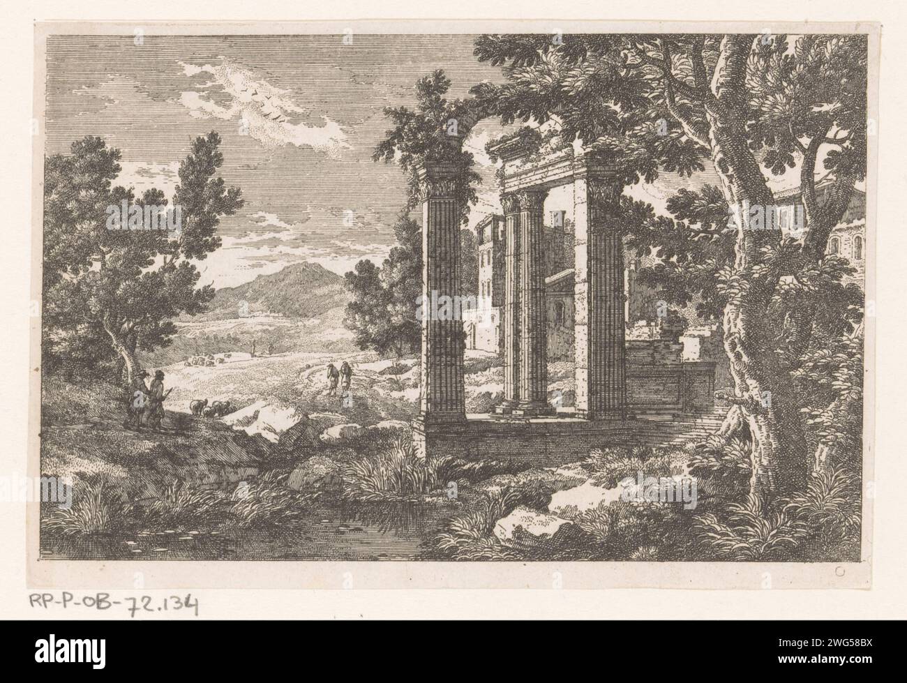 Landscape with four columns, Adam Perelle, 1648 - 1695 print paper ...