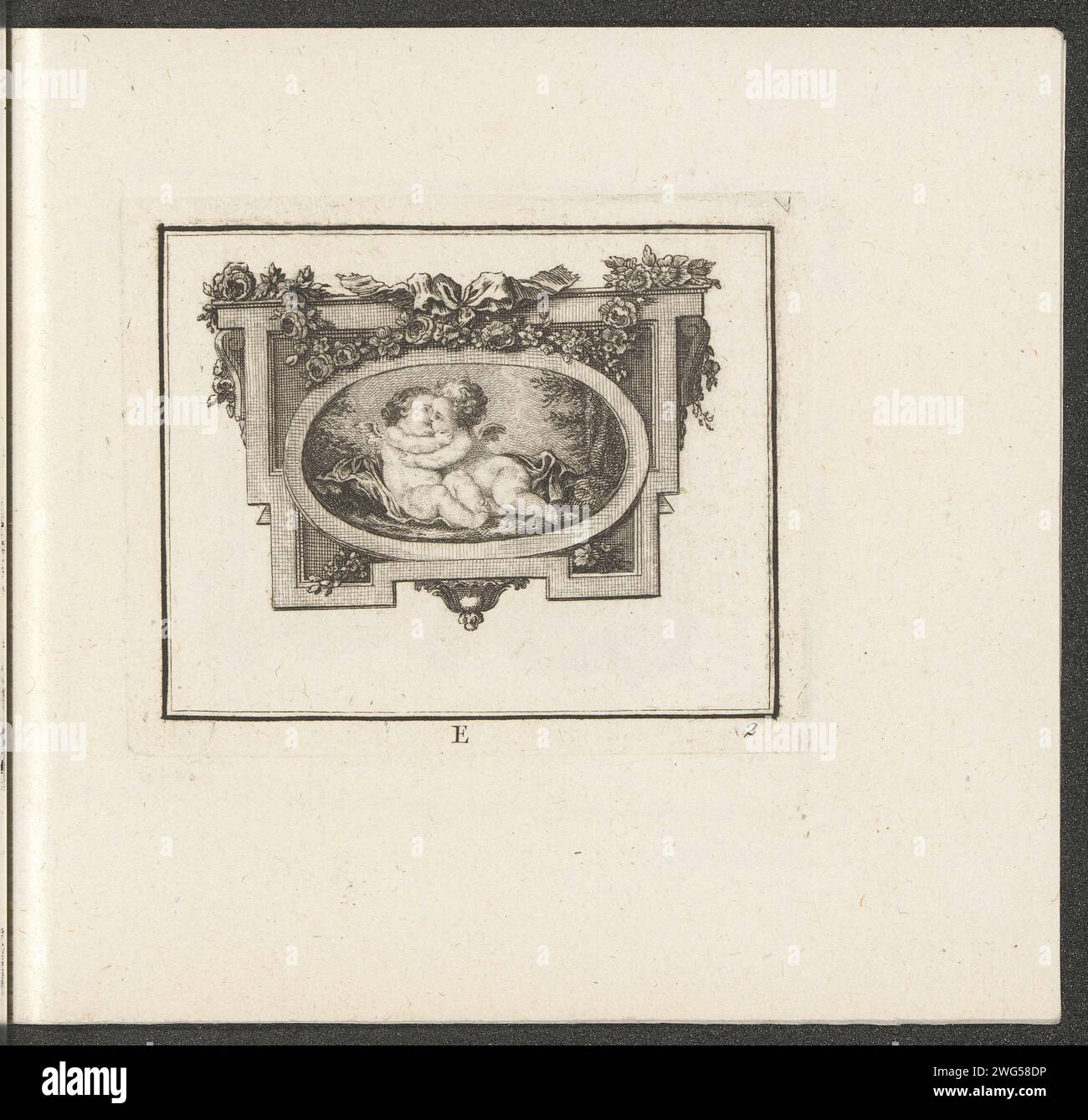 Vignette with two putti, 1730 - 1778 print Vignette with two kissing ...