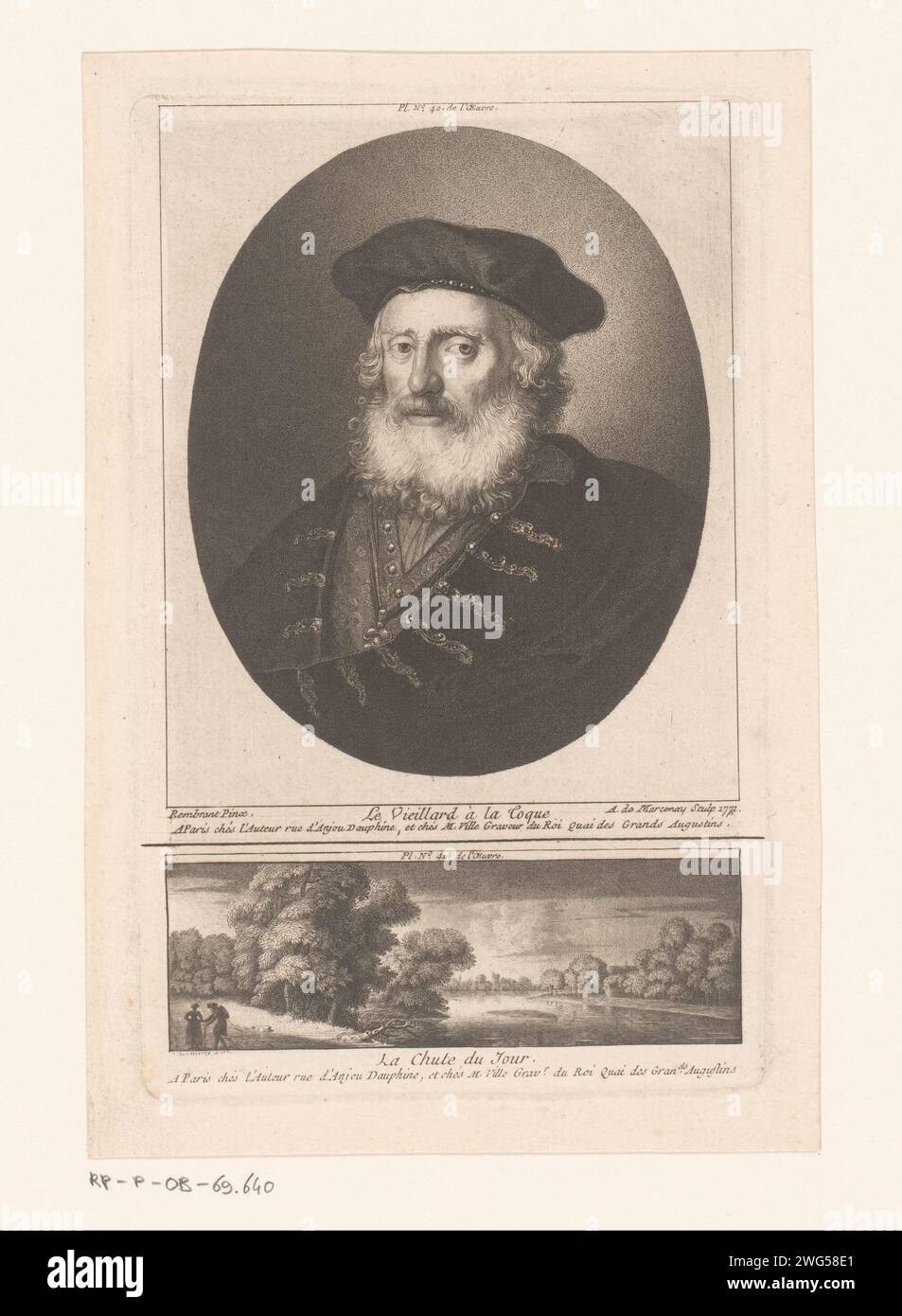Portrait of an unknown man and a river landscape with two figures ...
