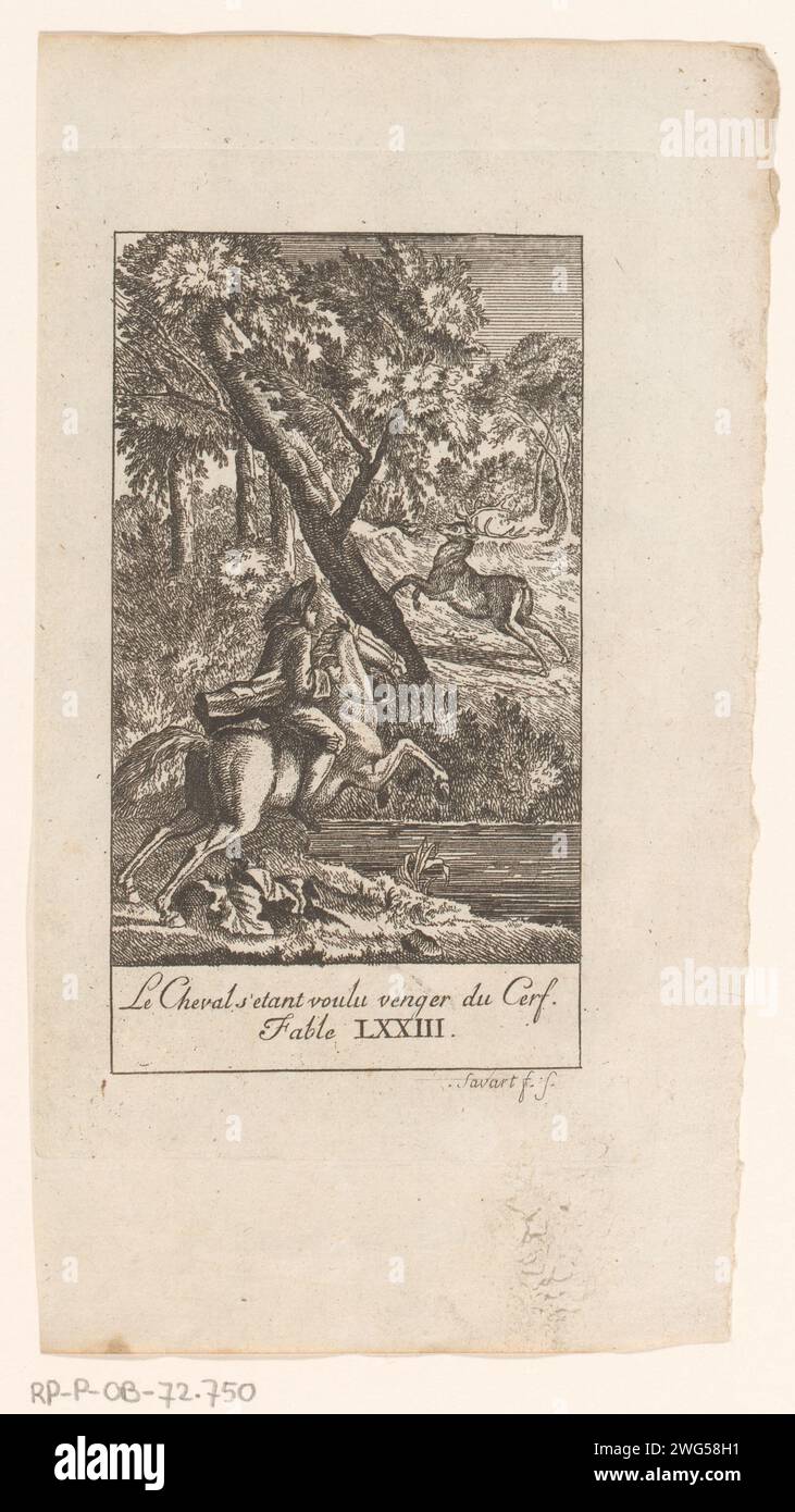 Forest landscape with horse that pursues a deer, Pierre Savart, 1747 ...