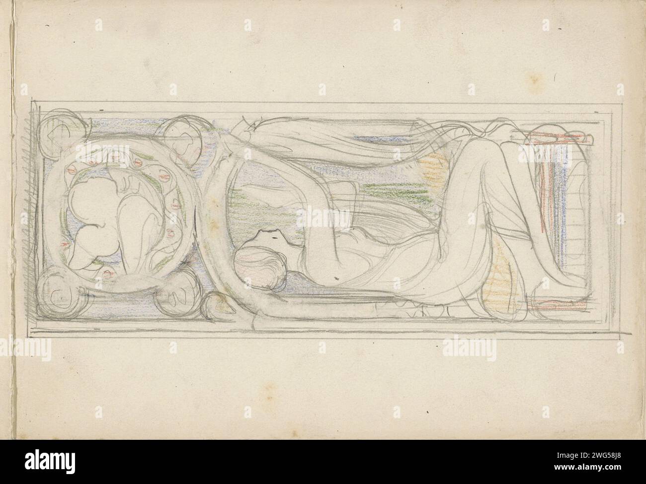 Design for a window with a sitting woman and putto in a frame, 1900 ...