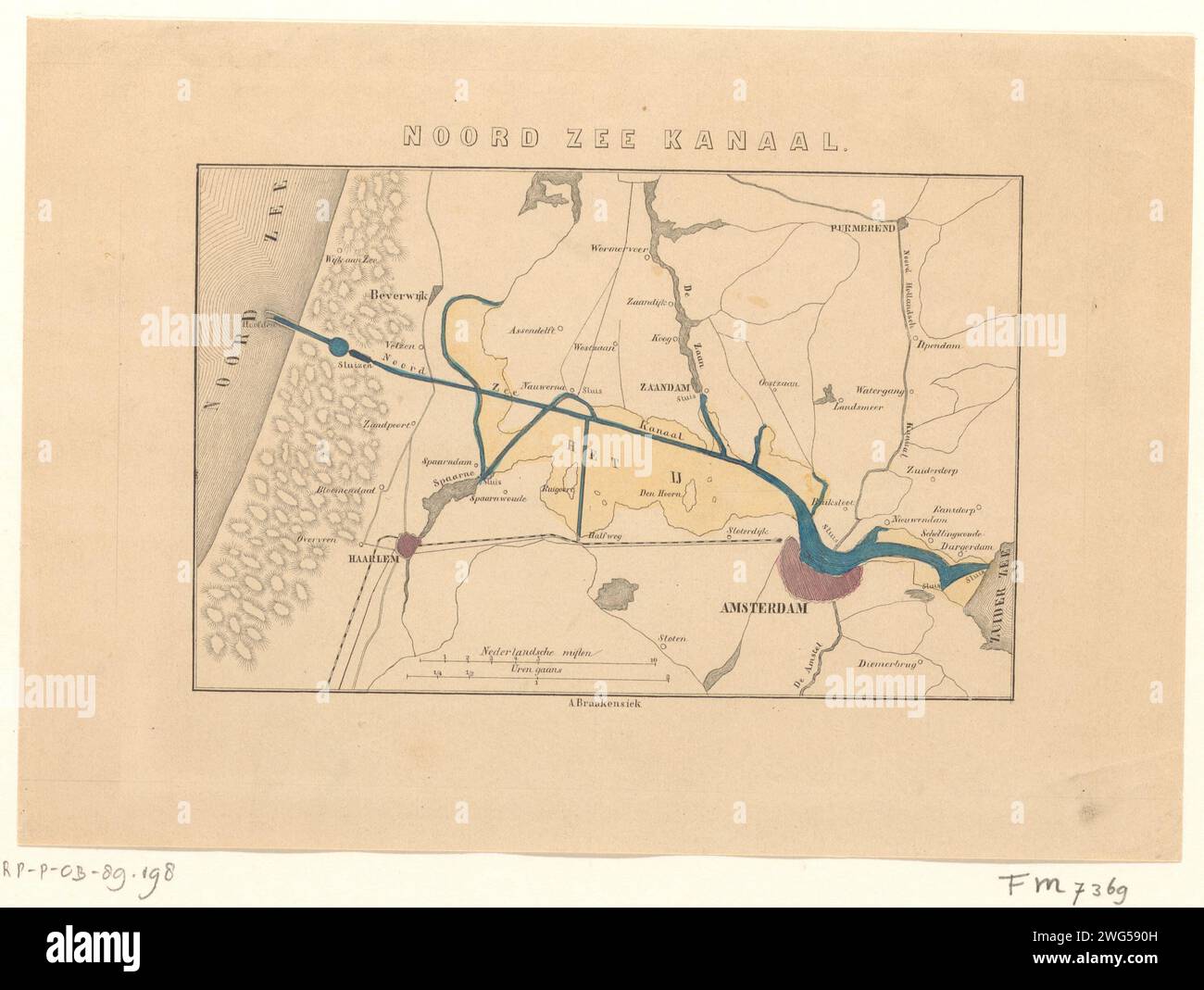 Map with plan of the North Sea Canal, 1864, 1864 print Ticket with the ...