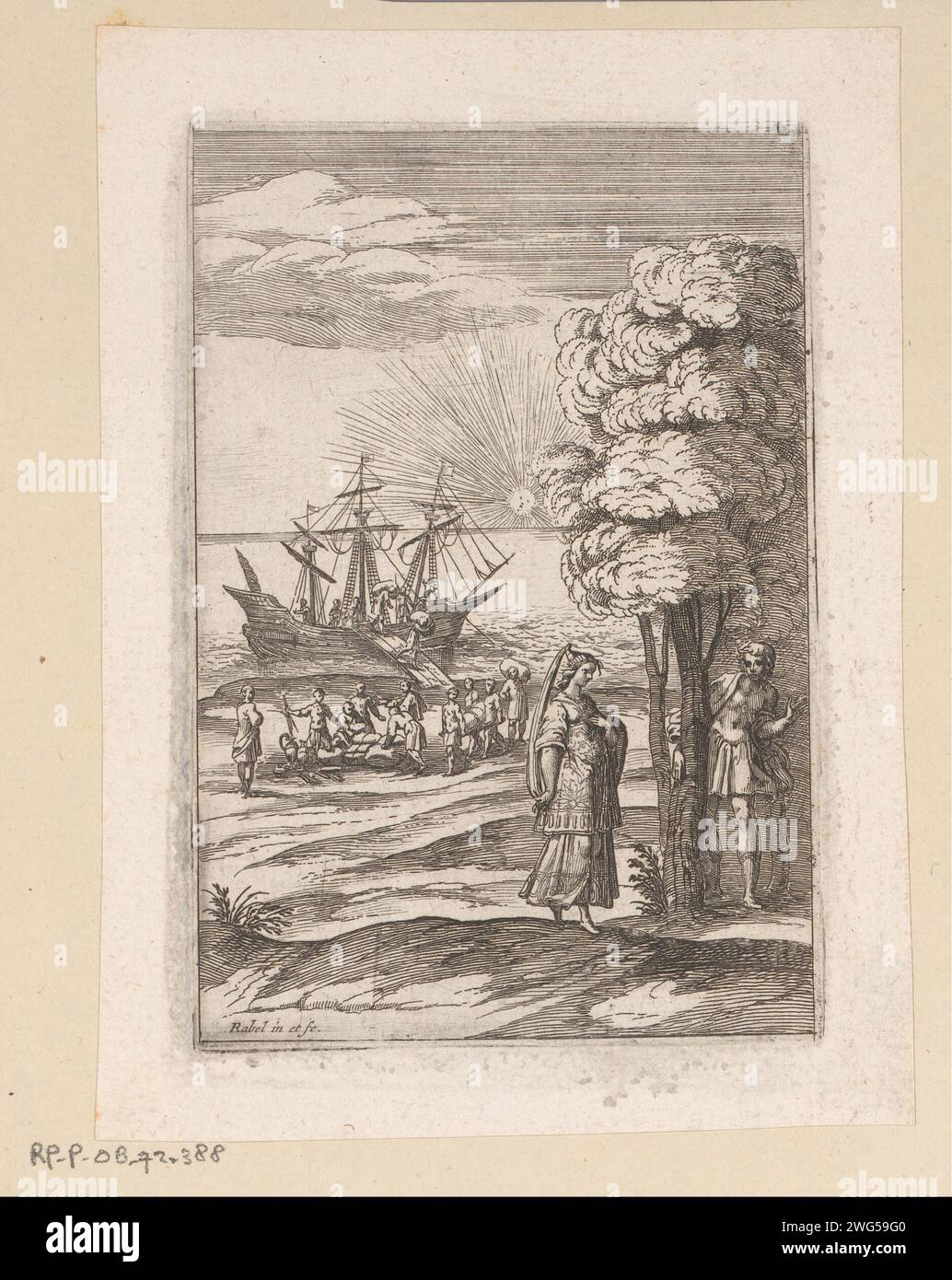 Beach face with men who unload a ship, Daniel Rabel, 1588 - 1637 print ...