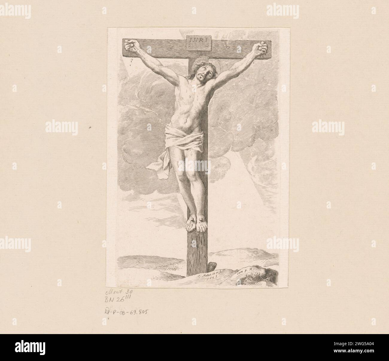 Crucifixion of Christ, Claude Mellan, 1665 print paper engraving the crucifixion of Christ ...