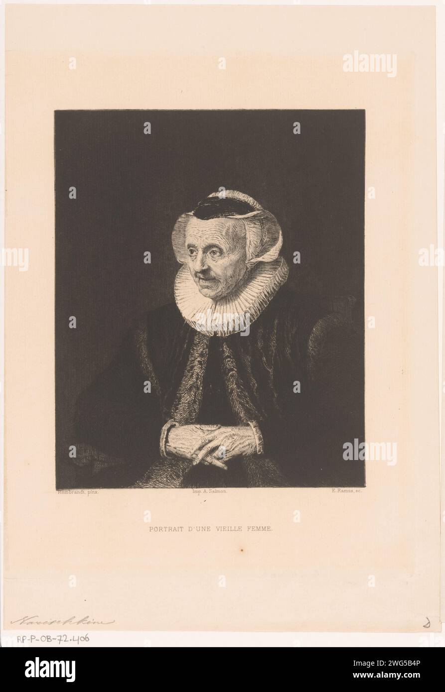 Sitting old woman, Edmond Joseph Ramus, after Rembrandt van Rijn, 1832 ...