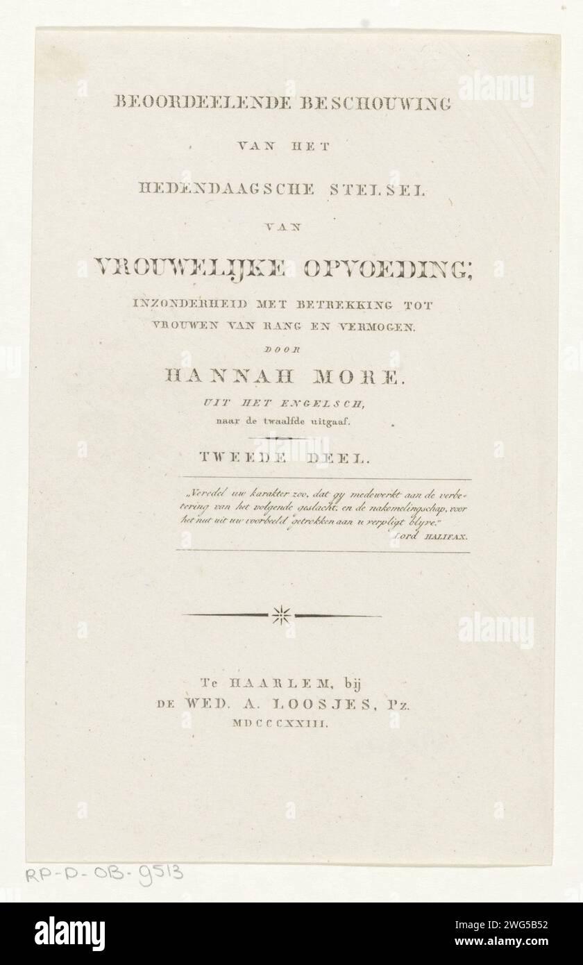 Title page for: Hannah More, assessing consideration of the ...