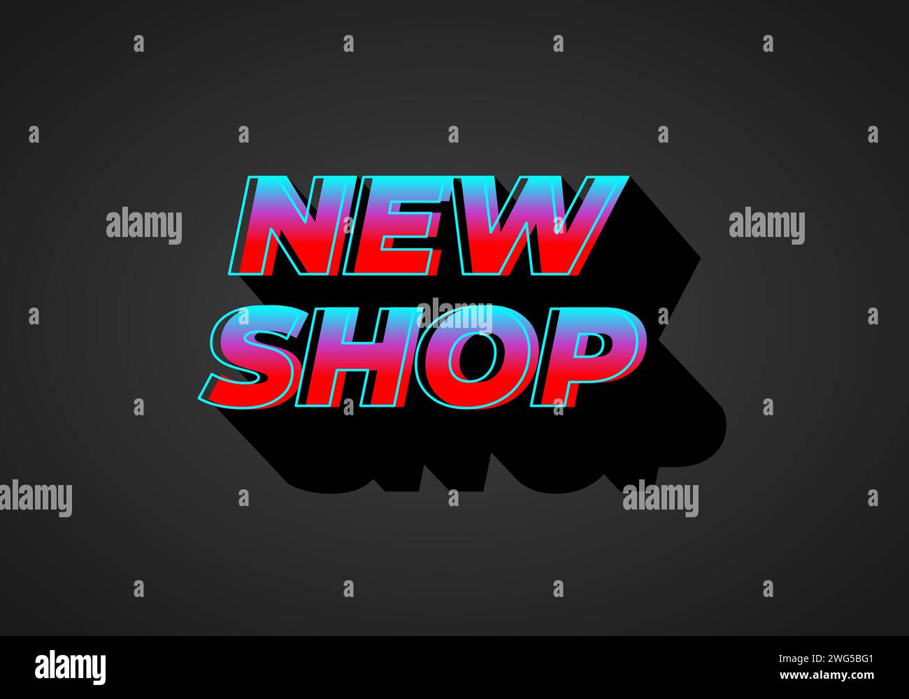 New shop. Text effect design in 3D look. Gradient blue red color. Dark ...