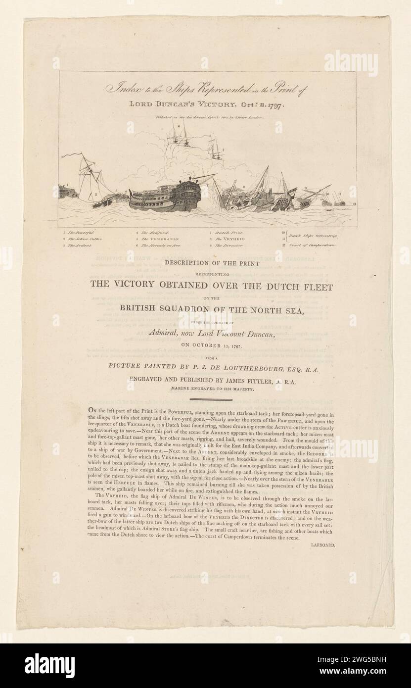 Key to the print of the Battle of Kamperduin, 1797, 1801 print. text ...