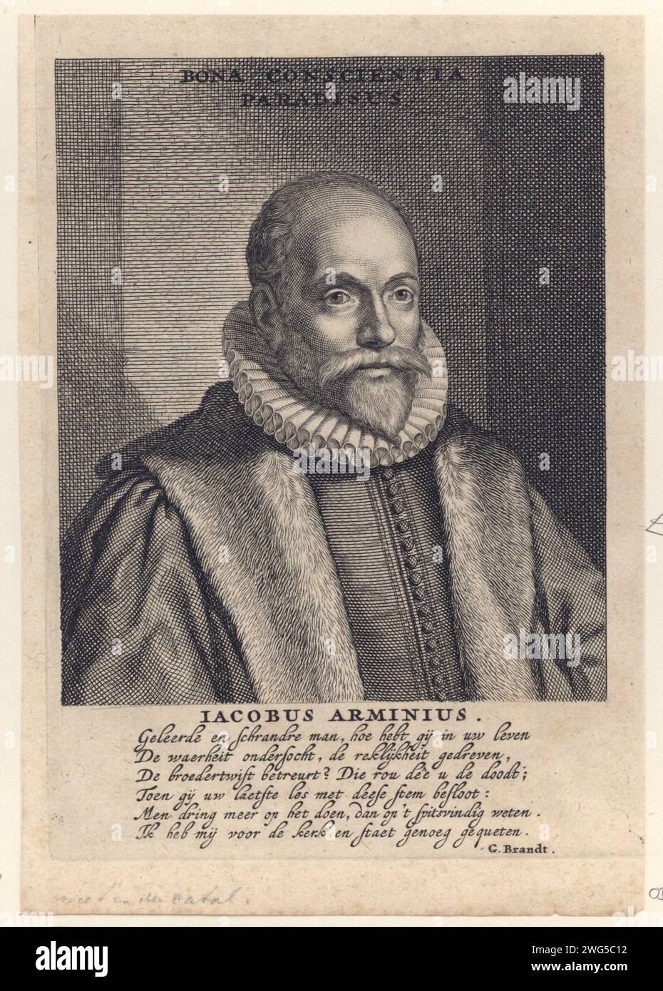 Portrait of Jacobus Arminius, Anonymous, 1674 print Amsterdam paper ...