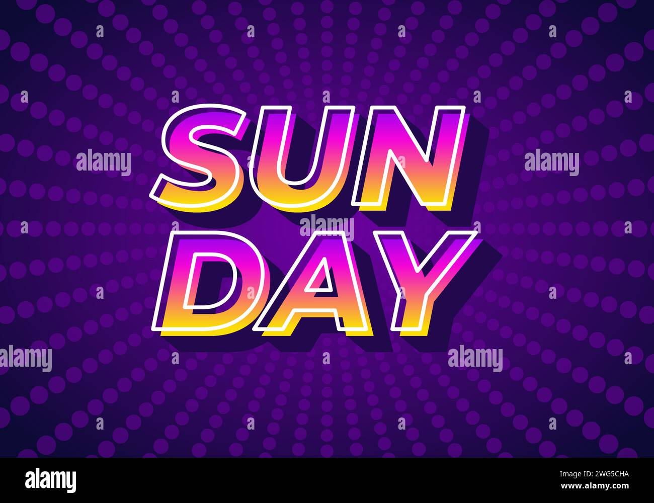 Sunday. Text effect design in 3D look with gradient purple yellow color ...