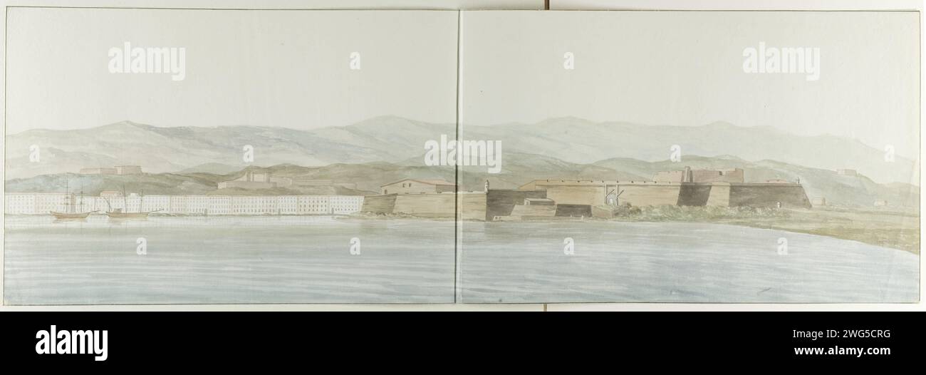 View on the back of Castle San Salvatore and Messina from the harbor ...