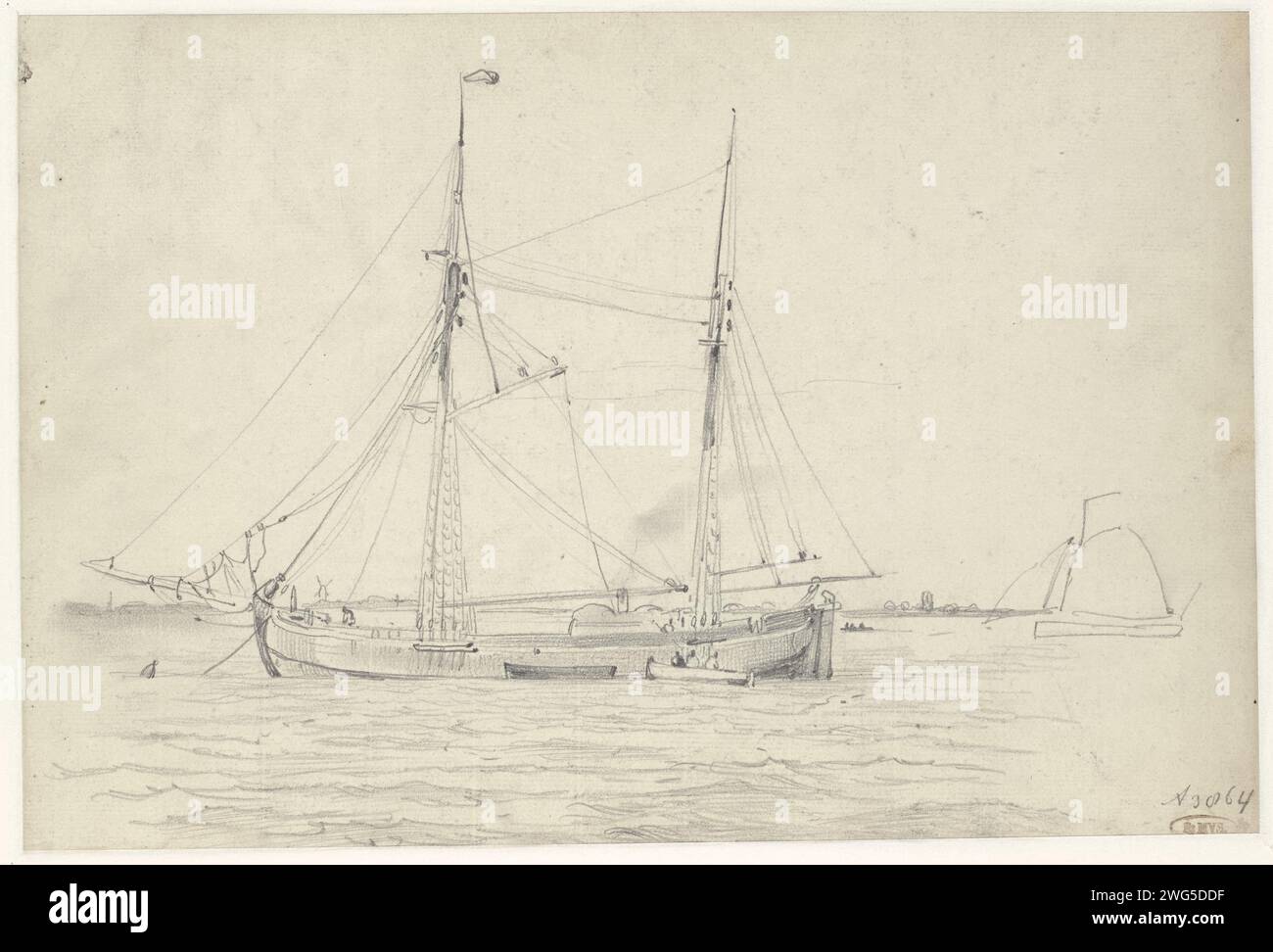 Ship on the water, Willem Anthonie van Deventer, 1834 - 1893 drawing ...