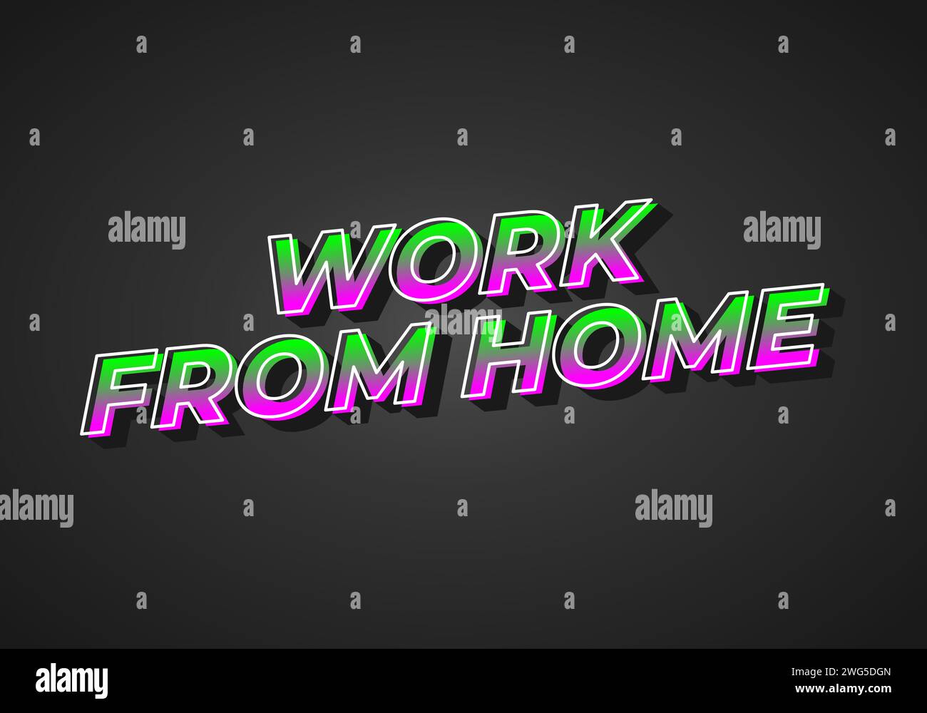 Work from home. Text effect design in 3D look. gradient purple green ...