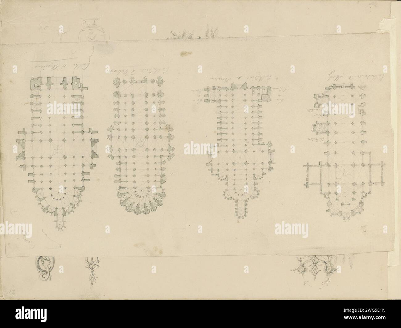 Plans of the cathedrals from Metz, Rouen, Orléans and Amiens, c. 1850 ...