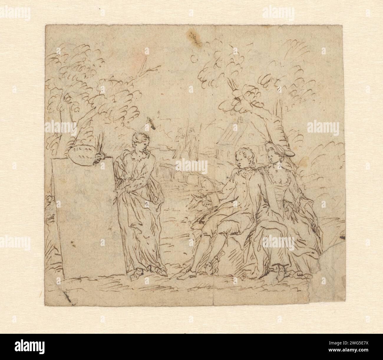 Landscape with pictura and sitting couple, anonymous, 1700 - 1800 ...