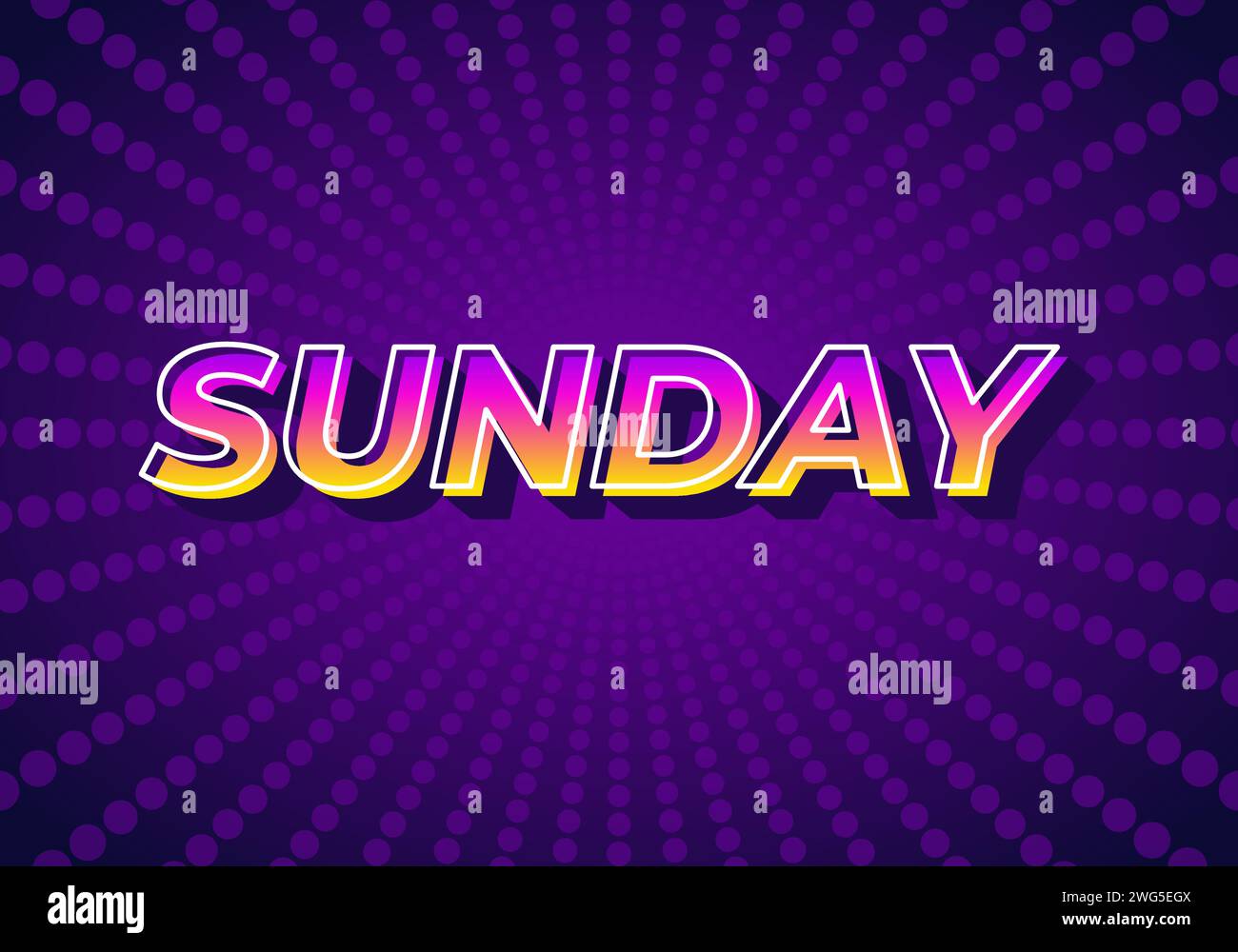 Sunday. Text effect design in 3D look with gradient purple yellow color ...
