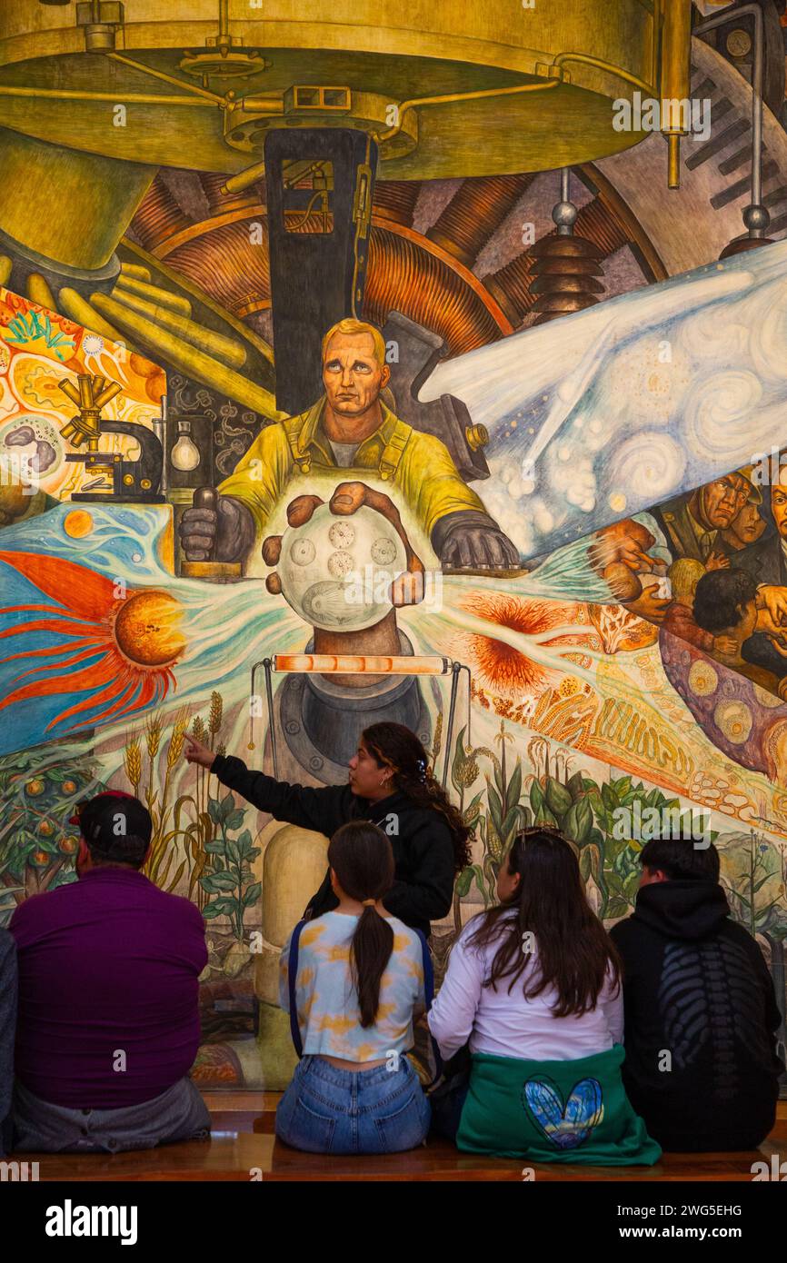 Guide with Tourists Viewing Frescoe by Diego Rivera, Palacio de Bellas ...