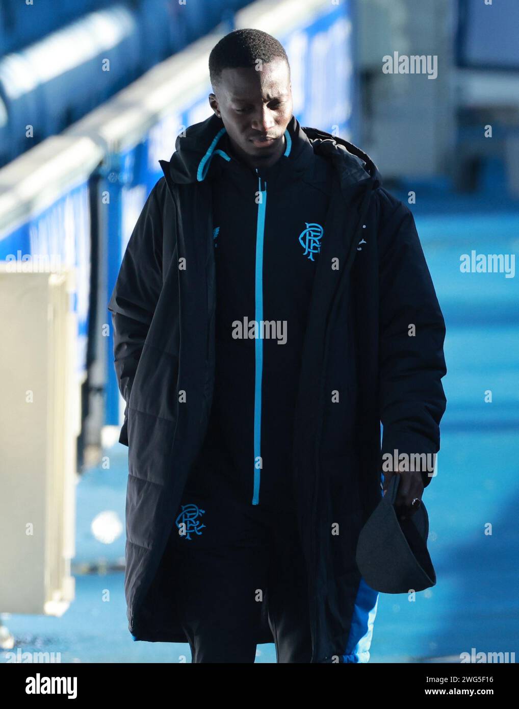 Rangers' Mohamed Diomande arrives ahead of the cinch Premiership match ...