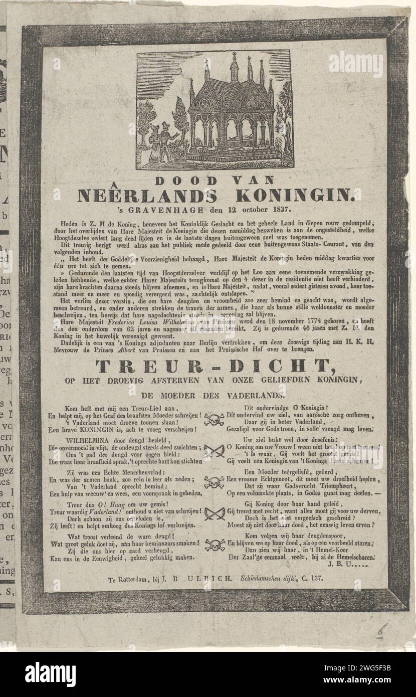 Death of Neêrlands Queen. The Hague den 12 October 1837, 1837 print ...
