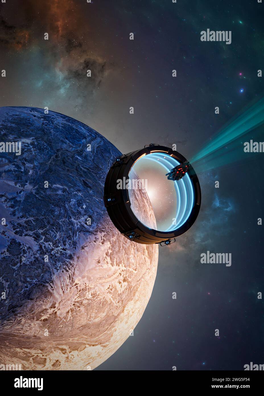 Interstellar Travel And Dimensional Portals Spaceships Exploring New Planets And Space Time