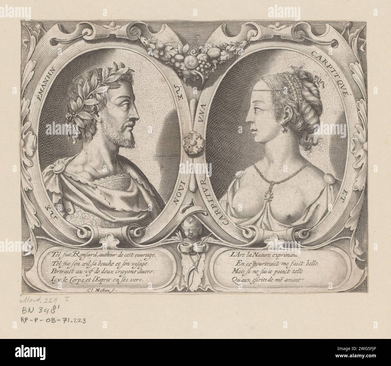 Portrait van Pierre de Ronsard a Cassandre Salviati in Twee Cartouches ...