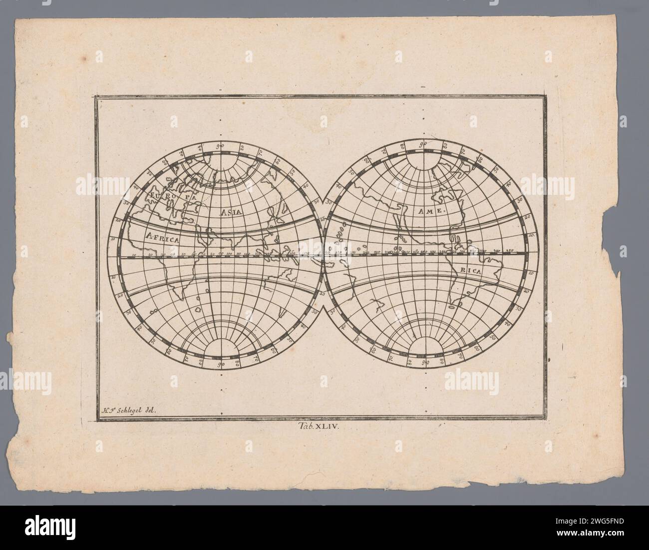 World Map, Anonymous, After H.F. Schlegel, 1774 print Germany paper ...