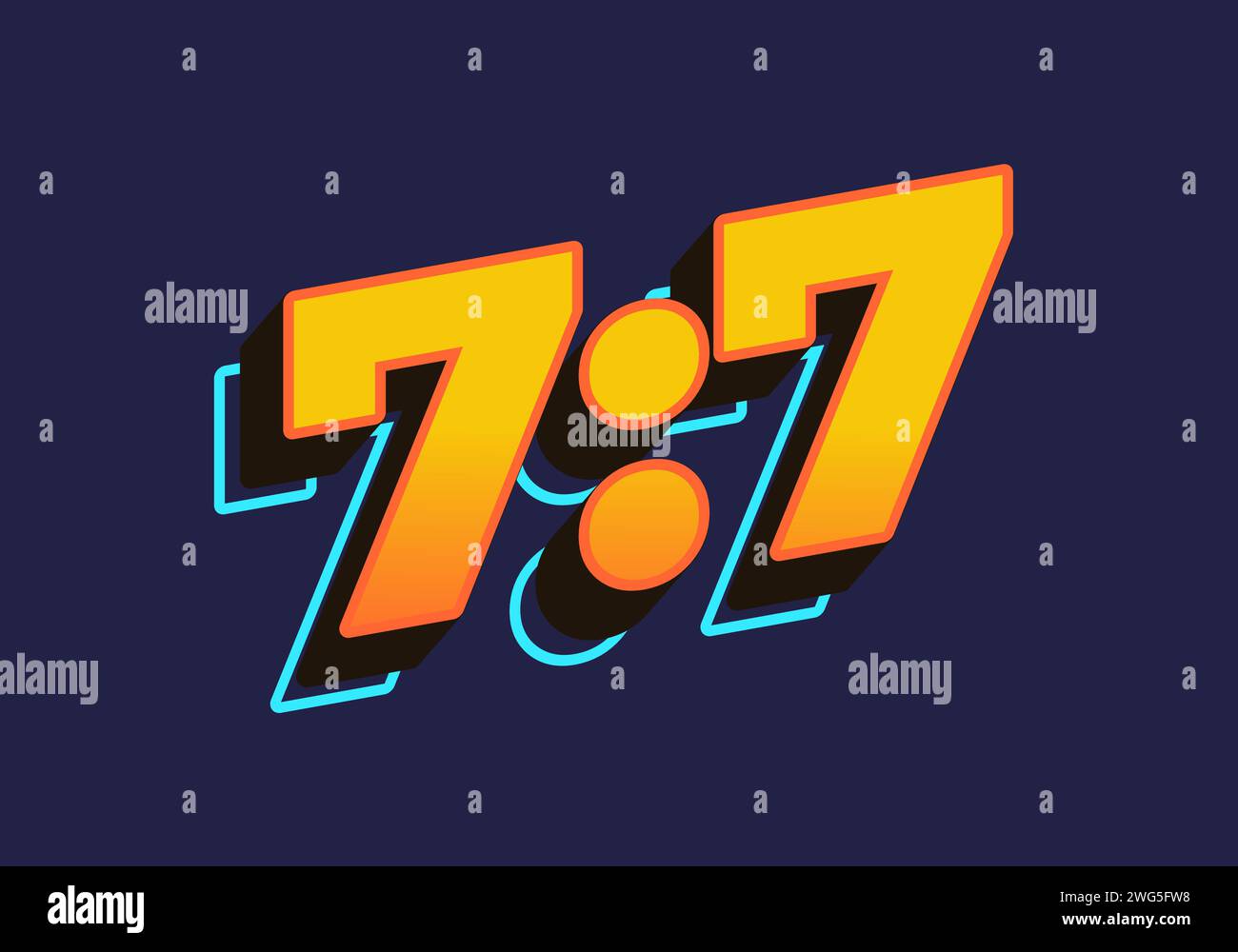 7:7. Text effect design in 3D look. Yellow color Stock Vector Image ...
